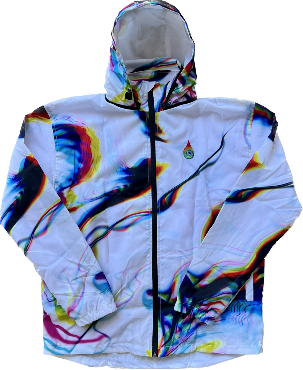 White Chromatic Drip - Zip Up Hood Windbreaker – Drip Drop Labs
